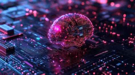 Human Brain And Artificial Intelligence Concept Big Data Processing Computer Motherboard