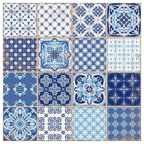 전통적인 화려한 포르투갈 타일 Azulejos 섬유 디자인을 위한 빈티지 패턴 유약 타일 프리미엄 벡터