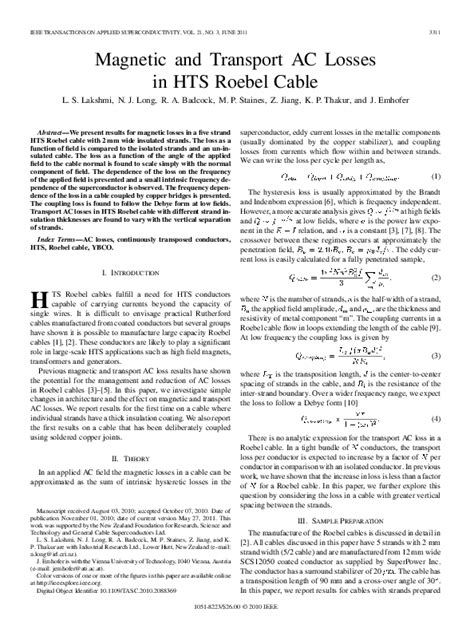 Pdf Magnetic And Transport Ac Losses In Hts Roebel Cable