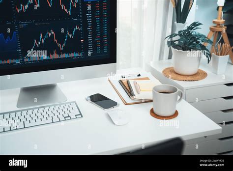 Dynamic Stock Exchange Market S Graph Display On Computer And Laptop Screen Workspace With