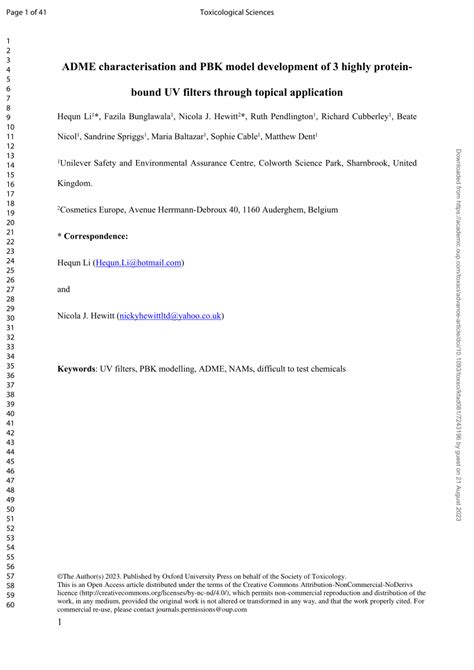 Pdf Adme Characterisation And Pbk Model Development Of 3 Highly Protein Bound Uv Filters