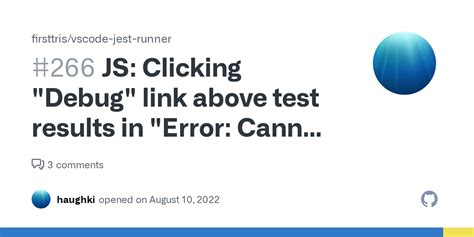 Js Clicking Debug Link Above Test Results In Error Cannot Find
