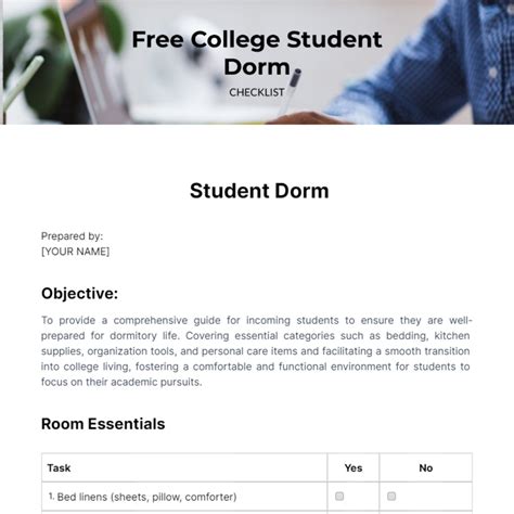 Free College Student Dorm Checklist Template Edit Online And Download