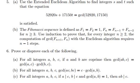 Solved 5 A Use The Extended Euclidean Algorithm To Find Chegg Com