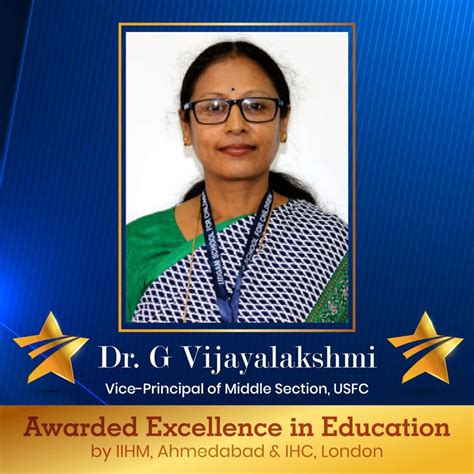 dr g vijayalakshmi receives award for excellence in education