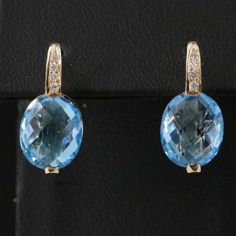 14k Swiss Blue Topaz And Diamond Earrings Ebth