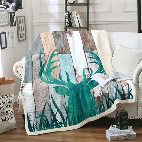 Teal Antler Blanket 50x60 Elk Deer Silhouette Rustic Throw Blanket