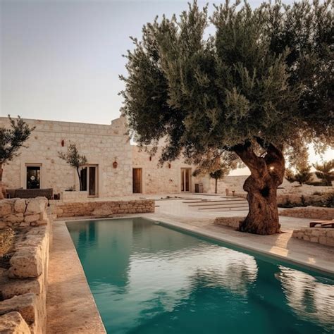 Premium Ai Image A House With A Pool And Olive Trees