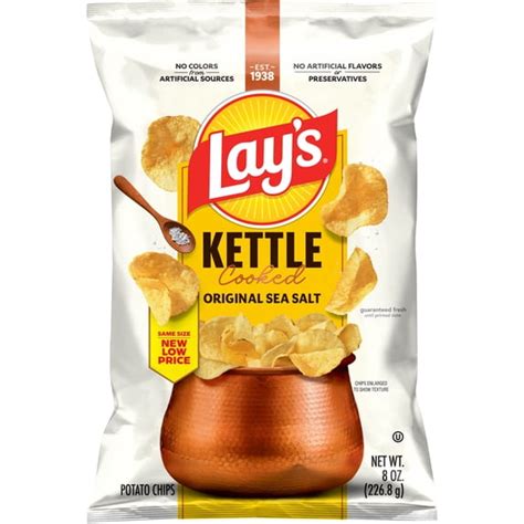 Lays Original Sea Salt Kettle Cooked Potato Chips Bag 8 Oz