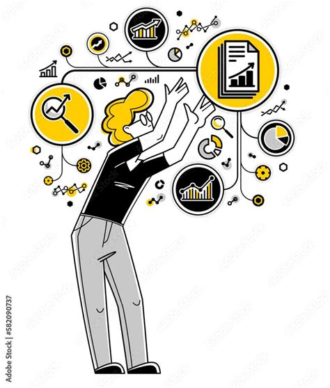 Worker Analyzes Some Data And Systematizing Information Vector Outline Illustration Abstract