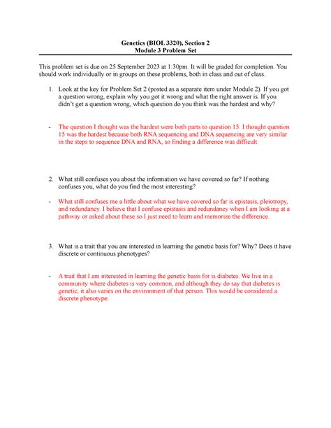 Module 3 Problem Set Genetics Biol 3320 Section 2 Module 3 Problem Set This Problem Set Is