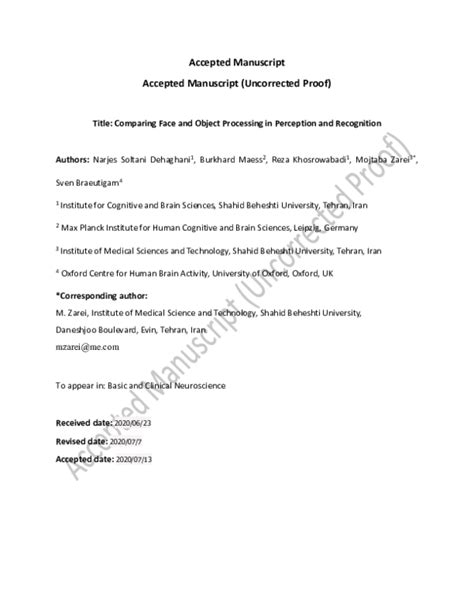 Pdf Comparing Face And Object Processing In Perception And Recognition