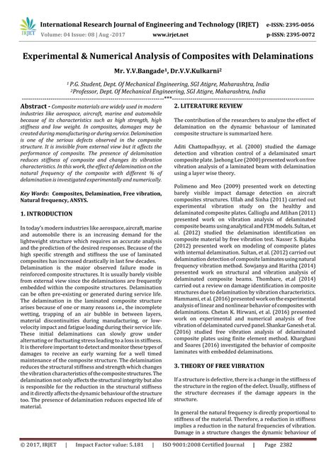 Experimental And Numerical Analysis Of Composites With Delaminations Pdf