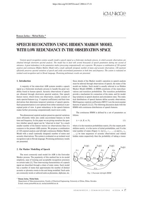 pdf speech recognition using hidden markov model with low redundancy