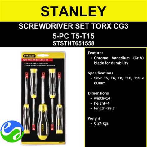 Stanley Screwdriver Set Torx Cg3 5 Pc T5 T15 Ststht651558 Ecoson