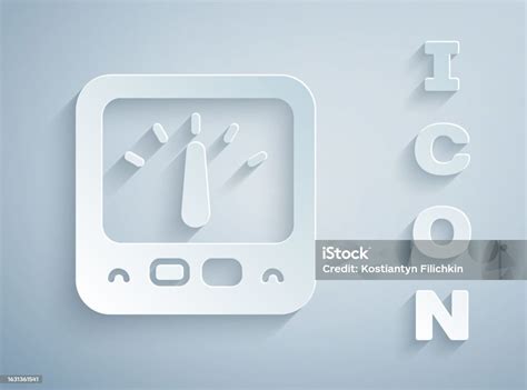 회색 배경에 격리 된 용지 컷 암페어 미터 멀티 미터 볼트계 아이콘 전류 측정을 위한 계측기 종이 아트 스타일 벡터 디지털 화면에 대한 스톡 벡터 아트 및 기타 이미지