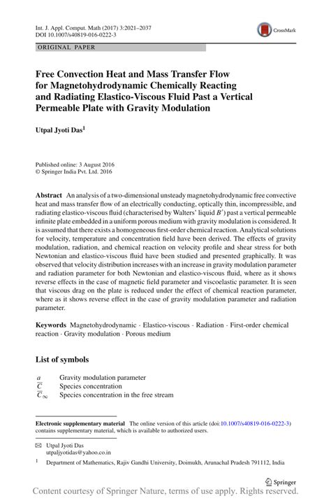 Free Convection Heat And Mass Transfer Flow For Magnetohydrodynamic Chemically Reacting And