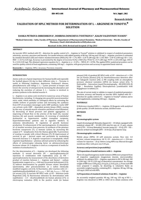 Pdf Validation Of Hplc Method For Determination Of L Arginine In