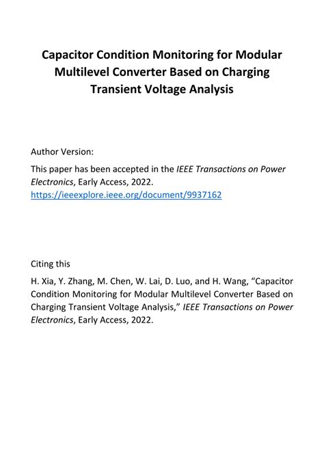 Pdf Capacitor Condition Monitoring For Modular Multilevel Converter