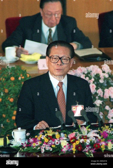 Chinese President Jiang Zemin Makes Closing Speech At Npc In The Great