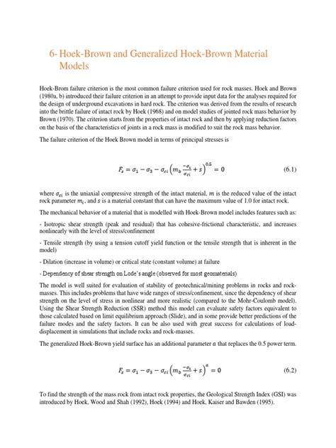 6 Hoek Brown And Generalized Hoek Brown Material Models Pdf