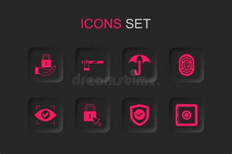 Set Lock Parking Car Barrier Shield With Check Mark Fingerprint Safe Umbrella And Eye Scan