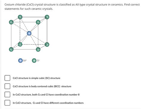 solved cesium chloride csci crystal structure is