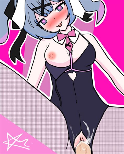 Rule 34 1girls Amematoi Artist Signature Blue Hair Blush Boobs Bowtie Breasts Bunny Ears