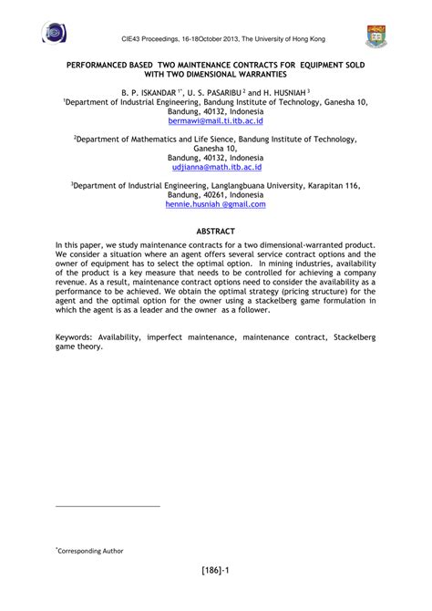 Pdf Performanced Based Two Maintenance Contracts For Equipment Sold With Two Dimensional