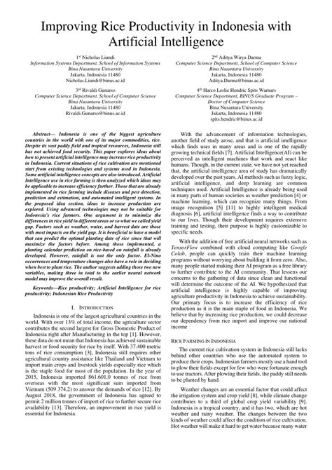 Pdf Improving Rice Productivity In Indonesia With Artificial Intelligence