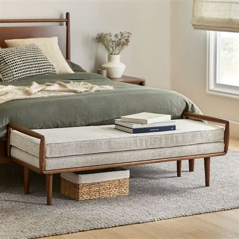 Ansa Birch Ivory Bench Bedroom Bench Modern Walnut Bed Frame Mid