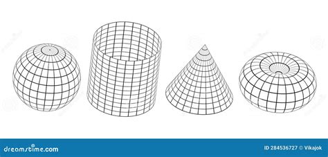 Wireframe Shapes Collection 3d Outline Sphere Cylinder Cone And