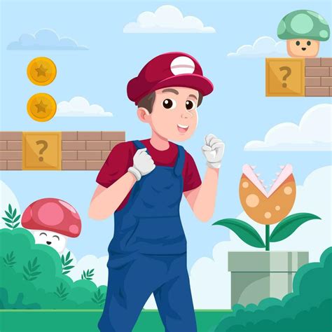 Plumber Boy In Mushroom Garden Concept 24214072 Vector Art At Vecteezy