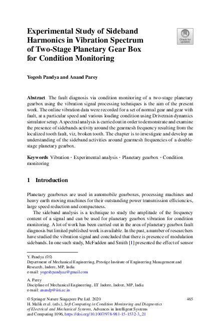 Pdf Experimental Study Of Sideband Harmonics In Vibration Spectrum Of Two Stage Planetary Gear