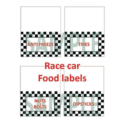 Race Car Theme Food Labels Birthday Party Printable Download