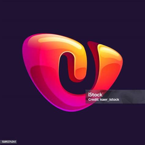 이니셜 문자 U 로고는 삼각형 구 모양에서 잘라냅니다 여러 가지 빛깔의 금속 화살표 아이콘 템플릿입니다 추상 벡터 디자인 요소입니다 3차원 형태에 대한 스톡 벡터 아트 및