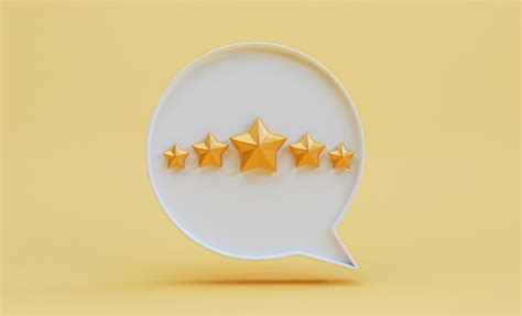 3d 렌더에 의한 클라이언트 우수한 평가를 위한 흰색 메시지 상자 내부의 5개의 황금 별 무료 사진