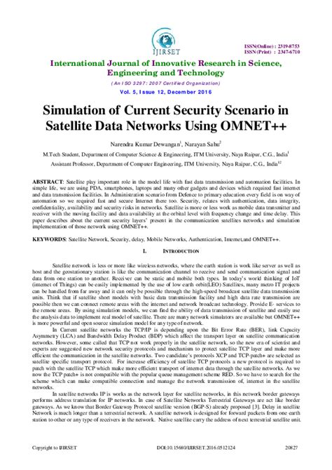 Pdf Simulation Of Current Security Scenario In Satellite Data Networks Using Omnet Narendra