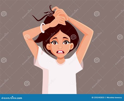 Woman Tying Her Frizzy Hair In A Ponytail Vector Illustration