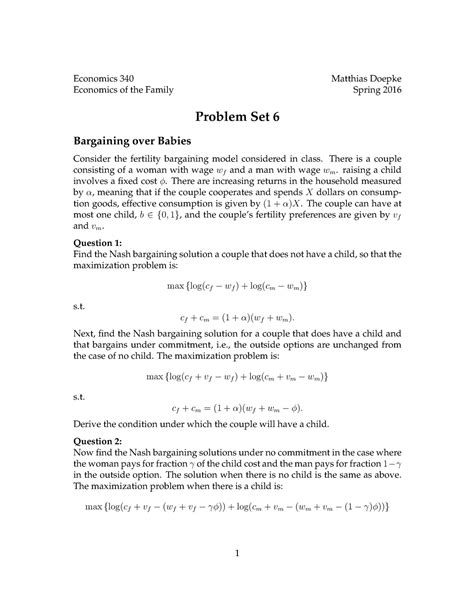 Problem Set There Is A Couple Consisting Of A Woman With Wage Wf And A Man With Wage Wm