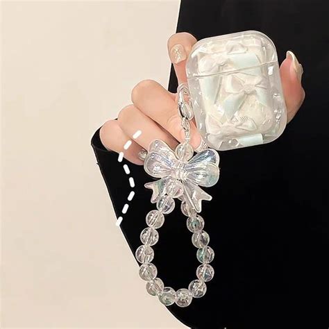 Sazymall 에어팟 4 3 2 프로 자개 리본 투명 젤리 케이스 키링 핫트랙스