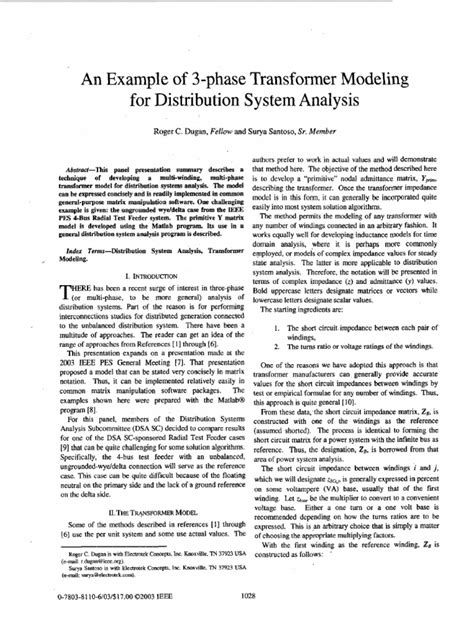 An Example Of 3phase Transformer Modeling For Distribution Syste Pdf