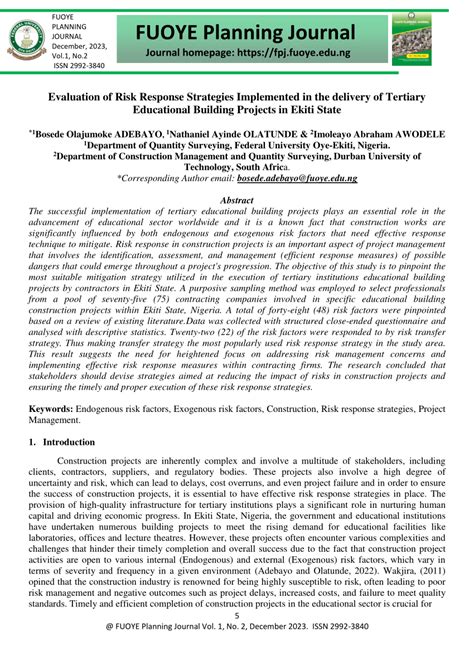 Pdf Evaluation Of Risk Response Strategies Implemented In The Delivery Of Tertiary Educational