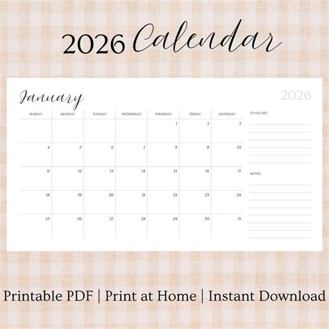 Printable 2026 Monthly Calendar Etsy