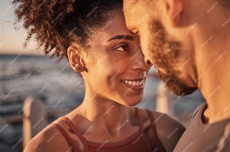 Premium Photo Black Couple Smile And Hug With Forehead Embracing