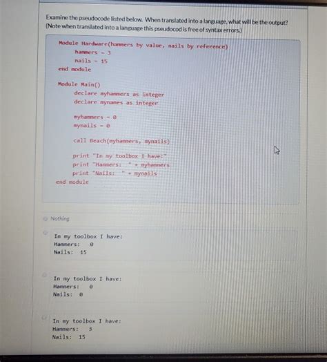 solved examine the pseudocode listed below when translated