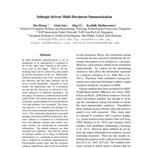 Subtopic Driven Multi Document Summarization Acl Anthology