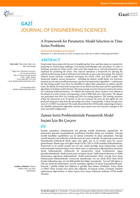 Pdf A Framework For Parametric Model Selection In Time Series Problems