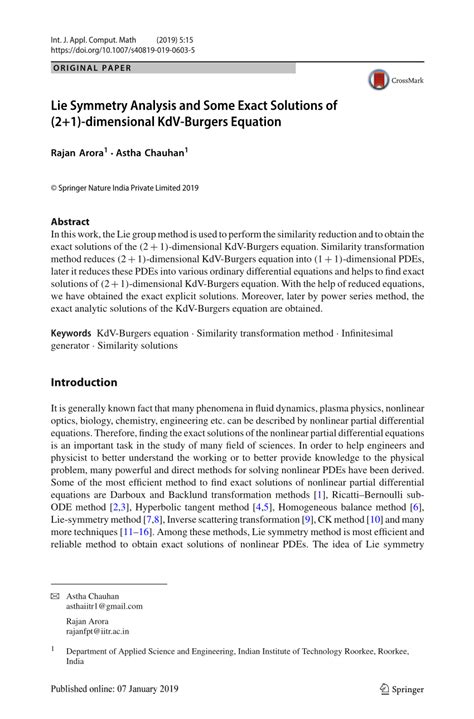 Pdf Lie Symmetry Analysis And Some Exact Solutions Of 21