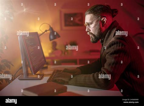 Man Using Pc For Coding Stock Photo Alamy